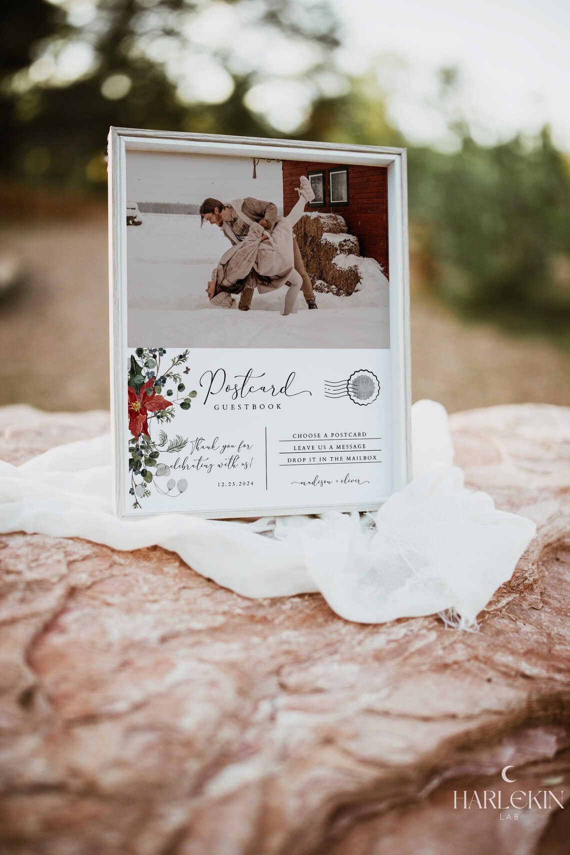 Christmas Winter Postcard Guest Book Sign Template, Modern Guest Book ...