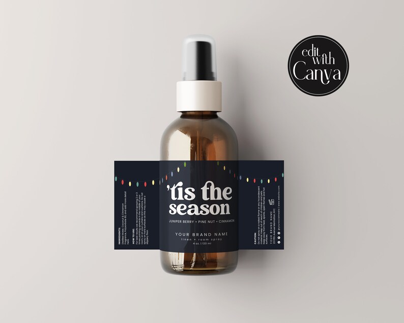 Editable Room Spray Label Template Canva, Christmas Linen Spray Bottle ...