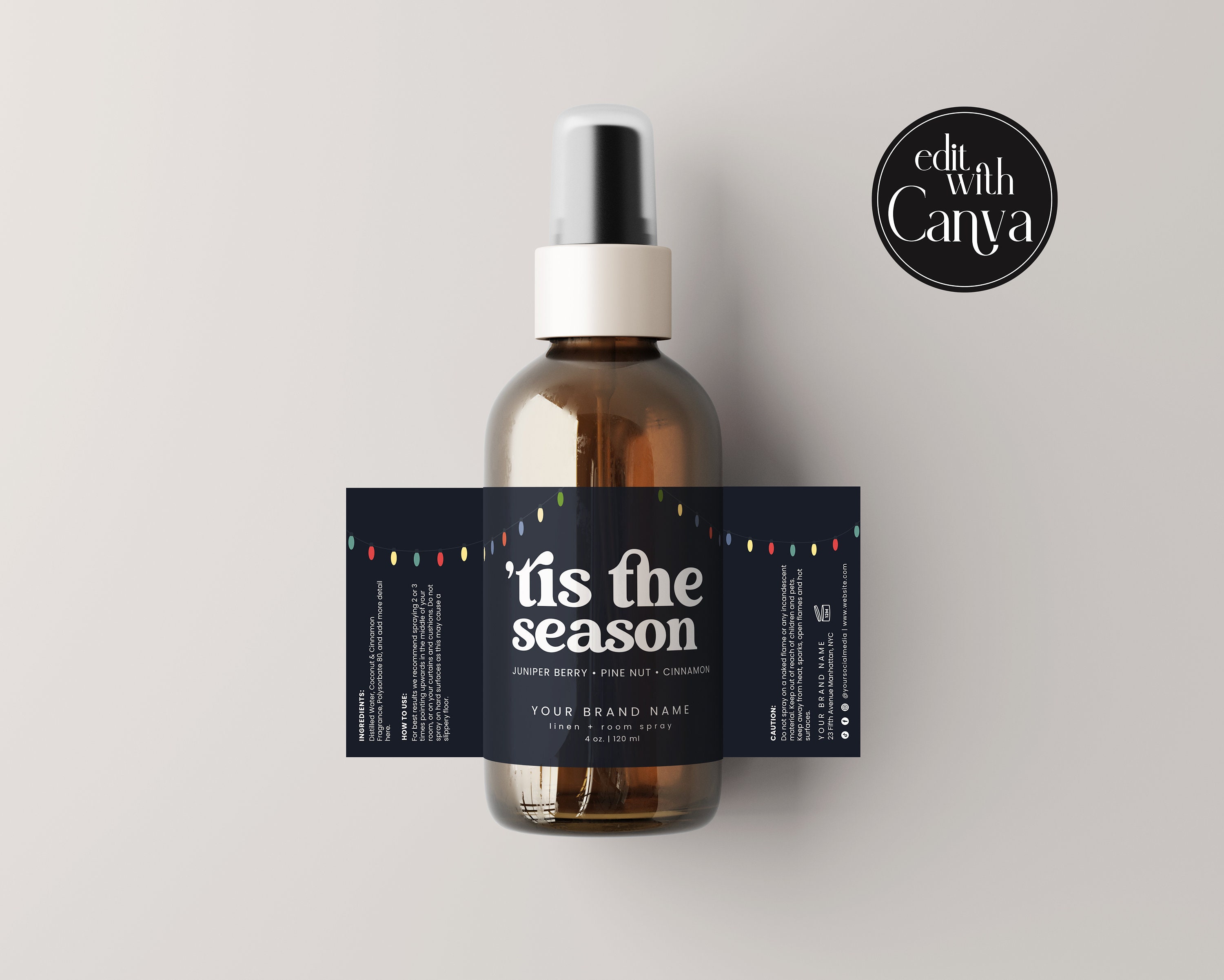 Editable Room Spray Label Template Canva, Christmas Linen Spray Bottle ...