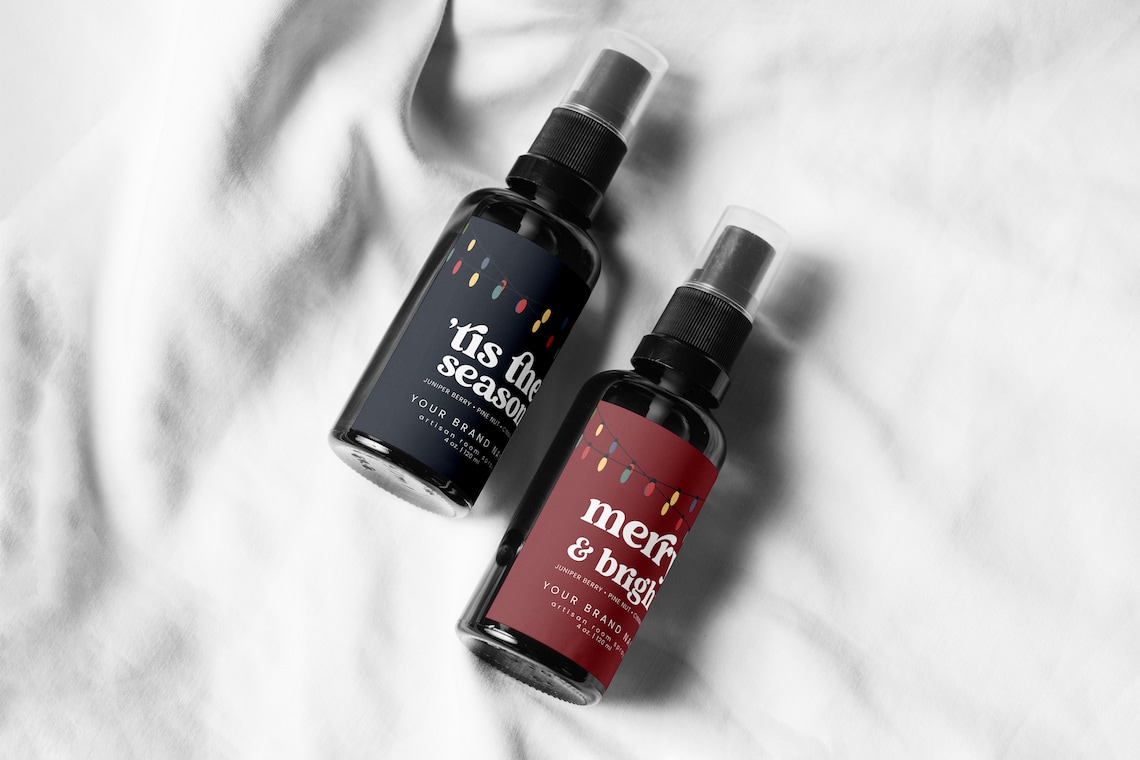 Editable Room Spray Label Template Canva, Christmas Linen Spray Bottle ...