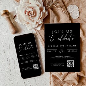 Modern Business Invitation Template, DIY Black QR Code Special Event ...