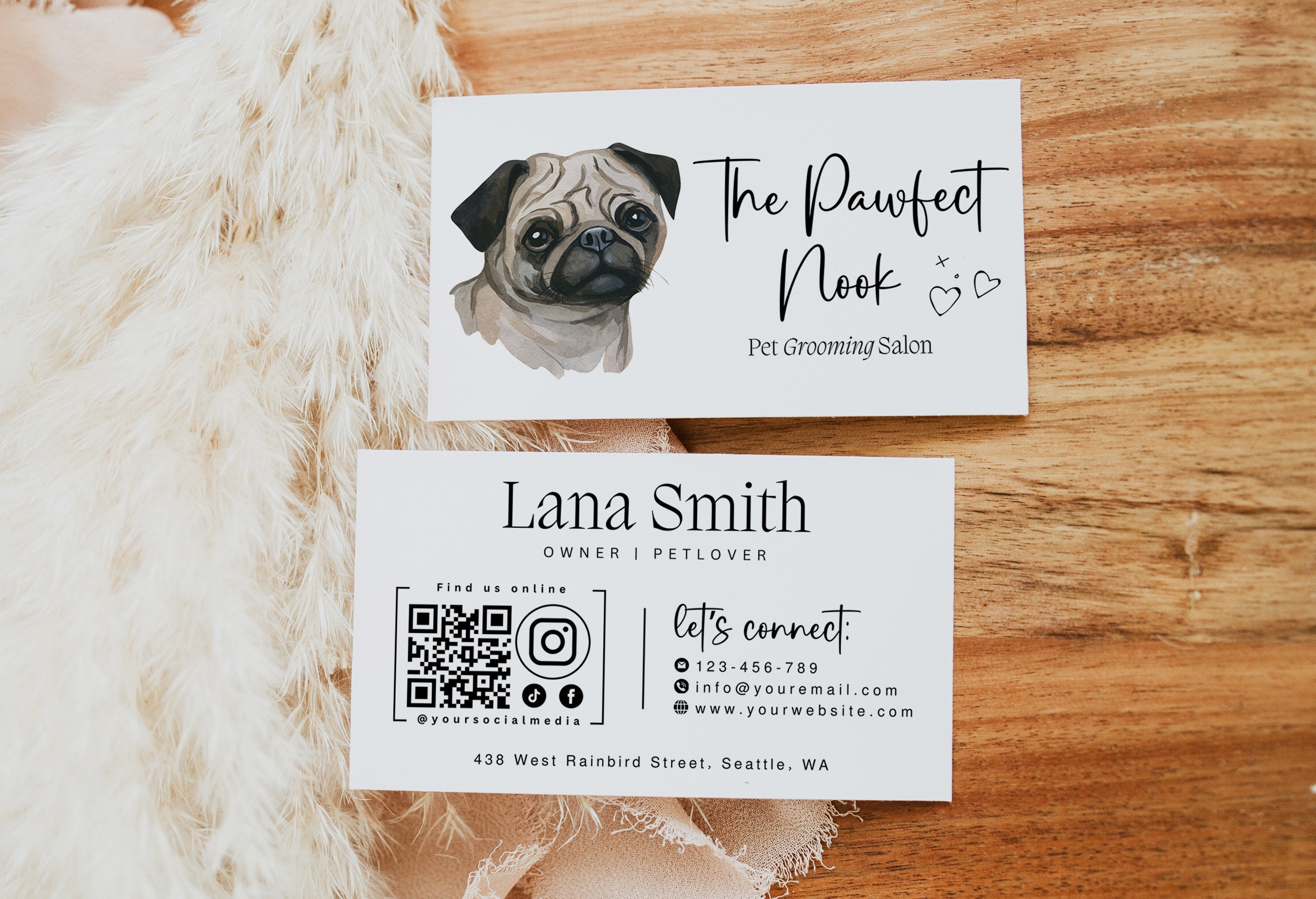 Editable Pet Business Template, DIY QR Code Dog Grooming Name Card ...