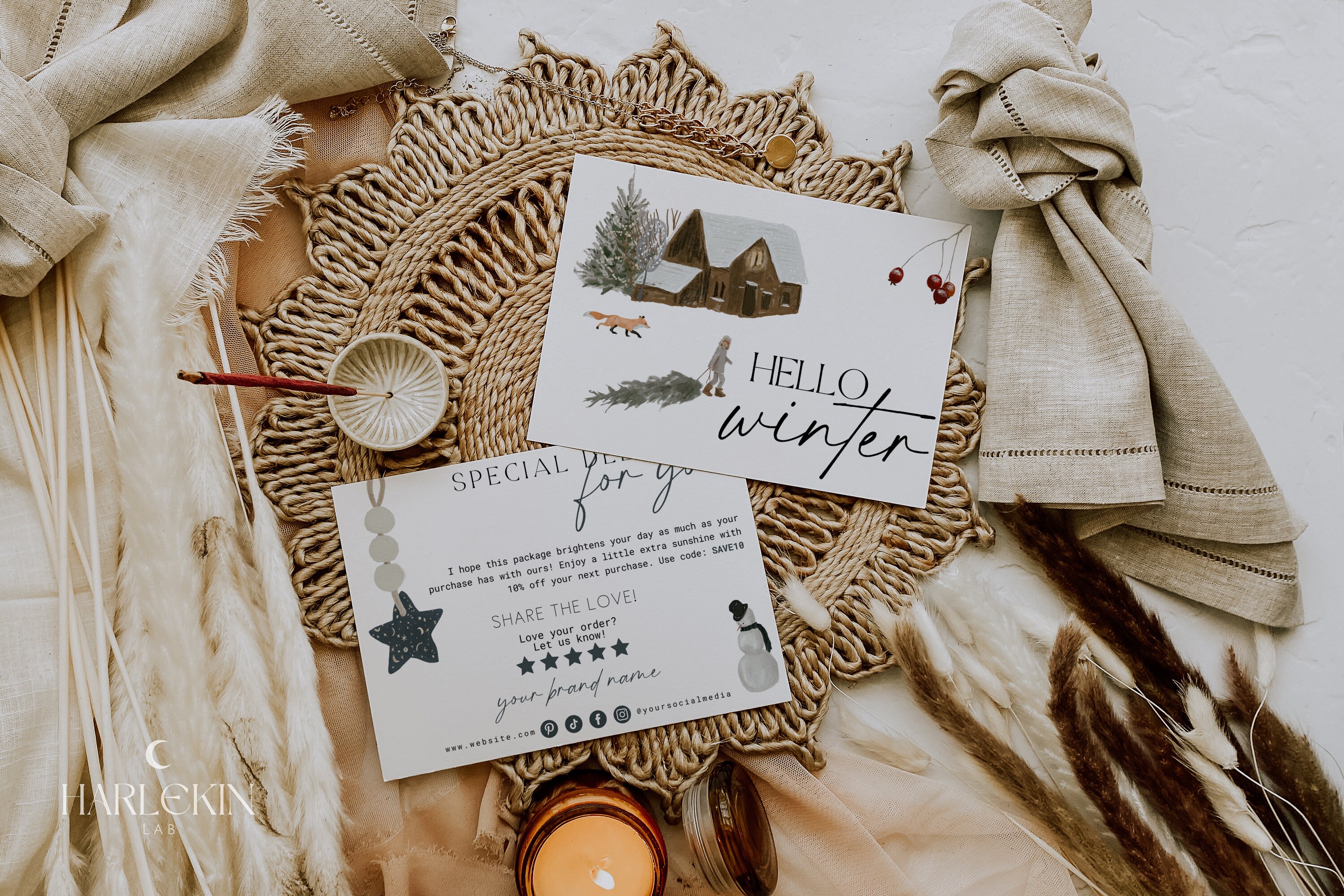 Editable Winter Thank You Card, Customizable Thanks Note, Christmas ...