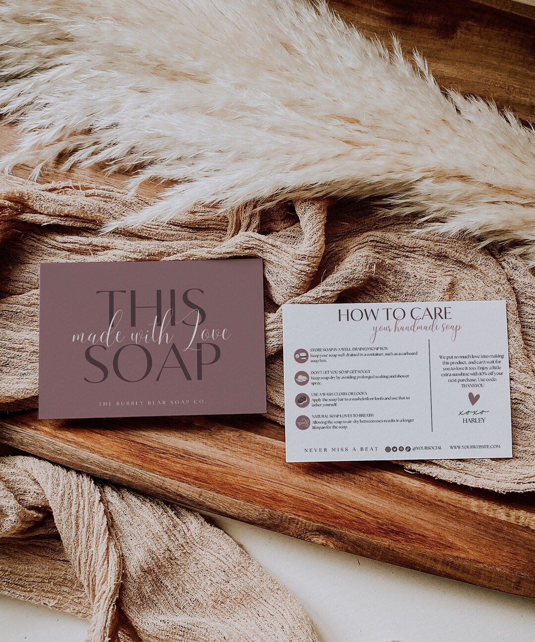 Handmade Soap Care Card Template, Editable Business Thank You Card ...