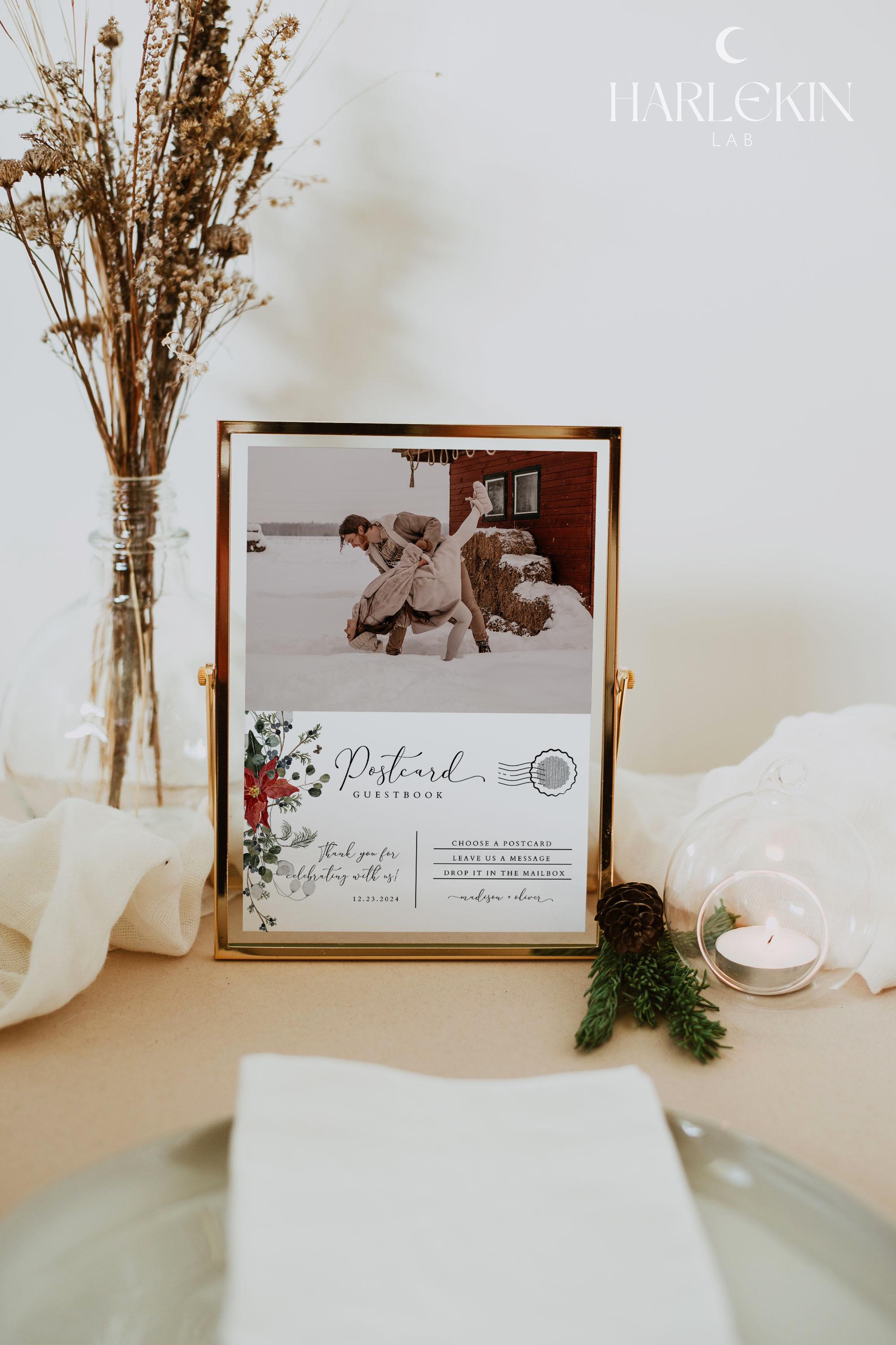 Christmas Winter Postcard Guest Book Sign Template, Modern Guest Book ...