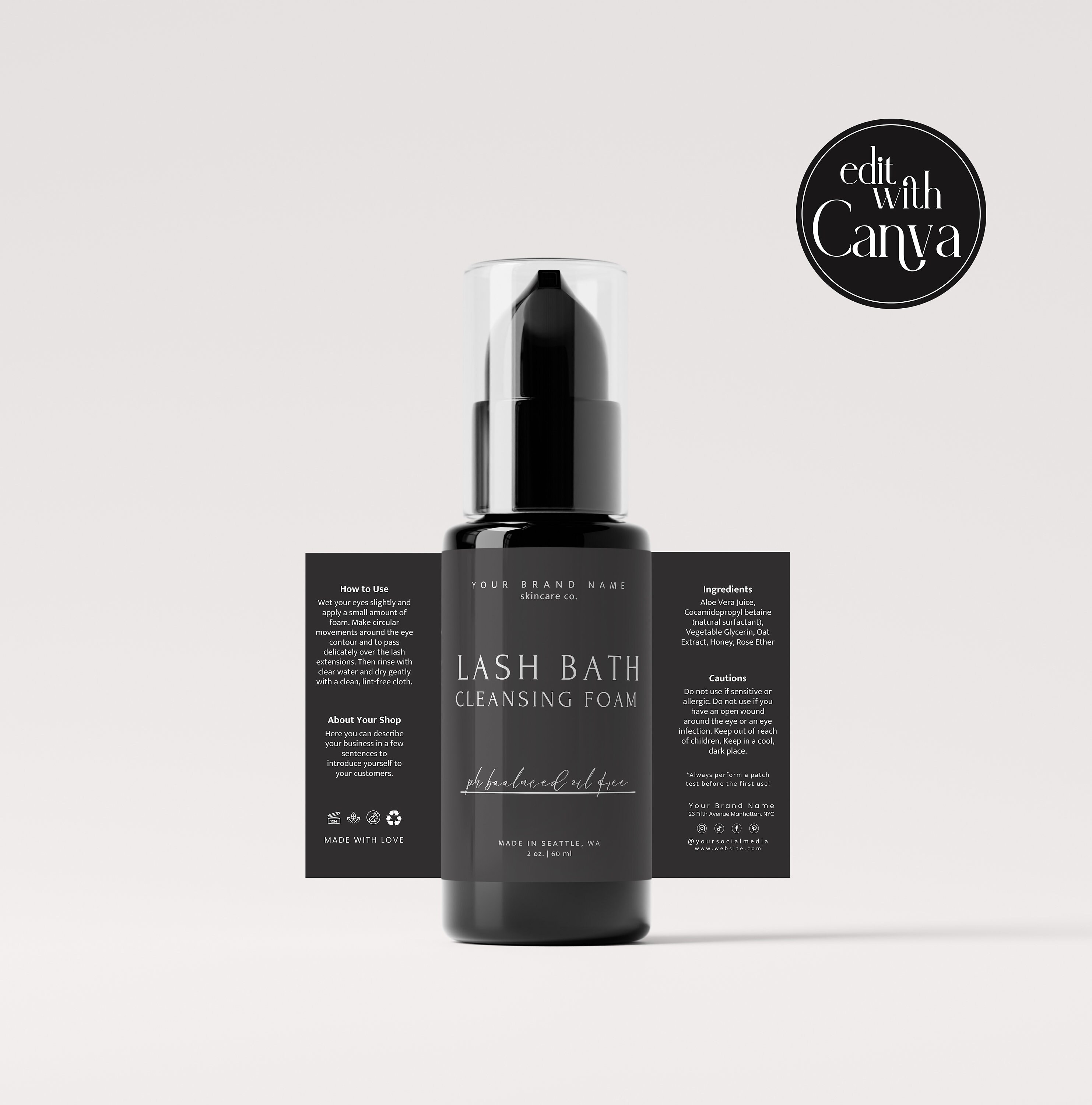 Editable Lash Bath Label Template DIY Wrap Eyelash Cleanser - Etsy