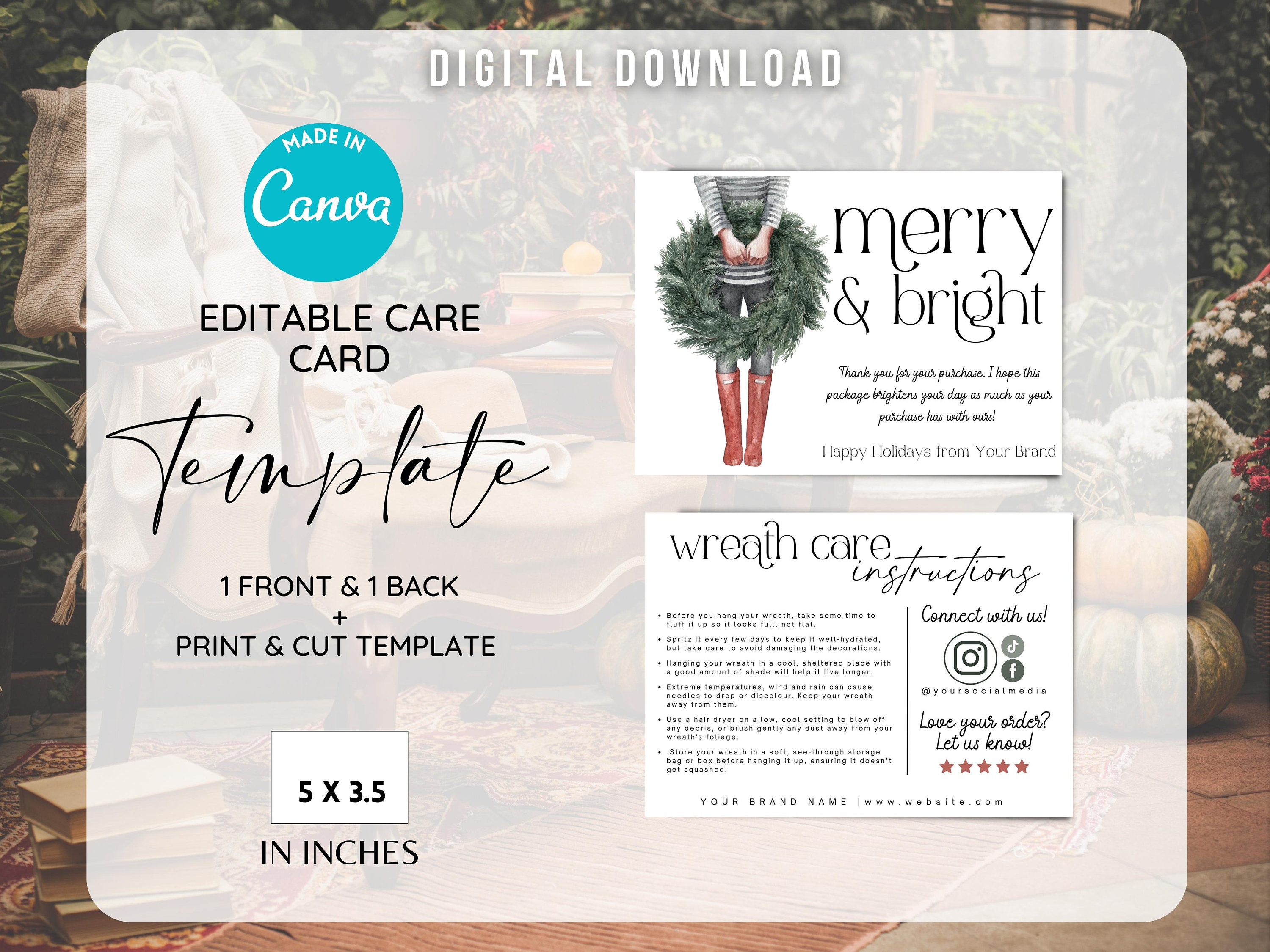 Editable Wreath Care Card Template Artificial Holiday Wreaths - Etsy