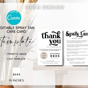 Editable Spray Tan Prep Card Template, DIY Artist Tanning Care Card ...