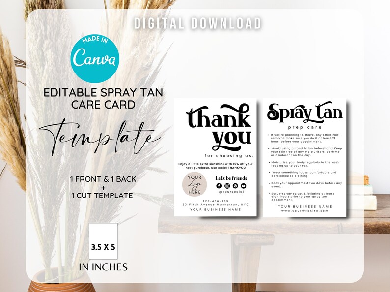 Editable Spray Tan Prep Card Template, DIY Artist Tanning Care Card ...