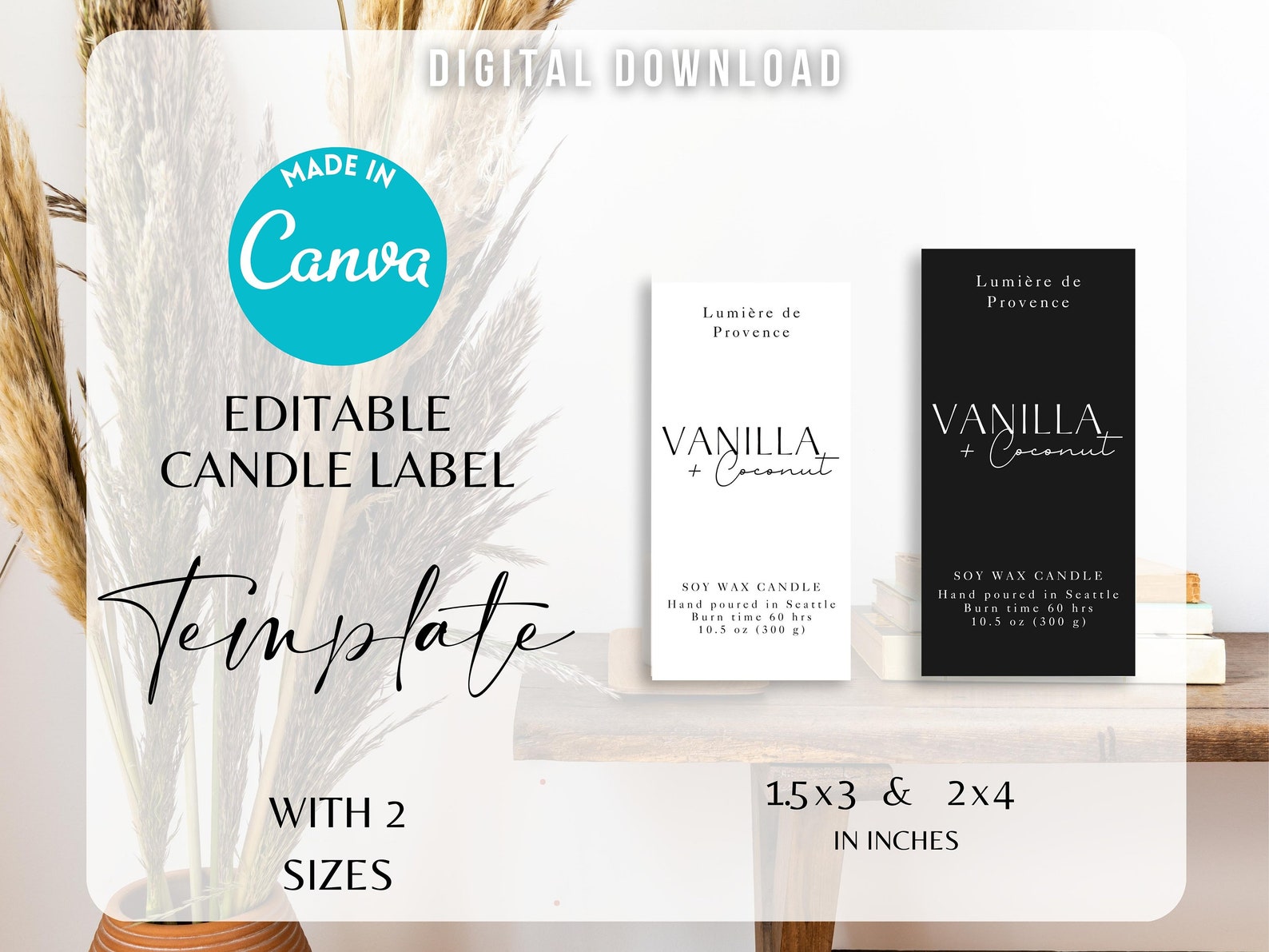 Fully Editable Thin Candle Label, Customizable Canva Template, DIY ...
