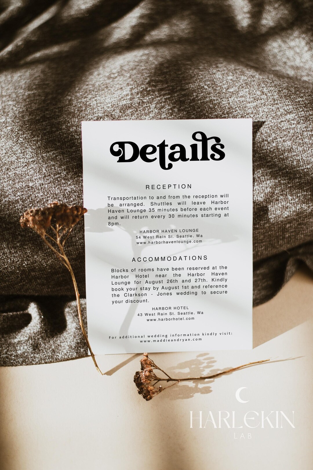 Editable Details Card, Modern Wedding Details Card Template, Printable ...