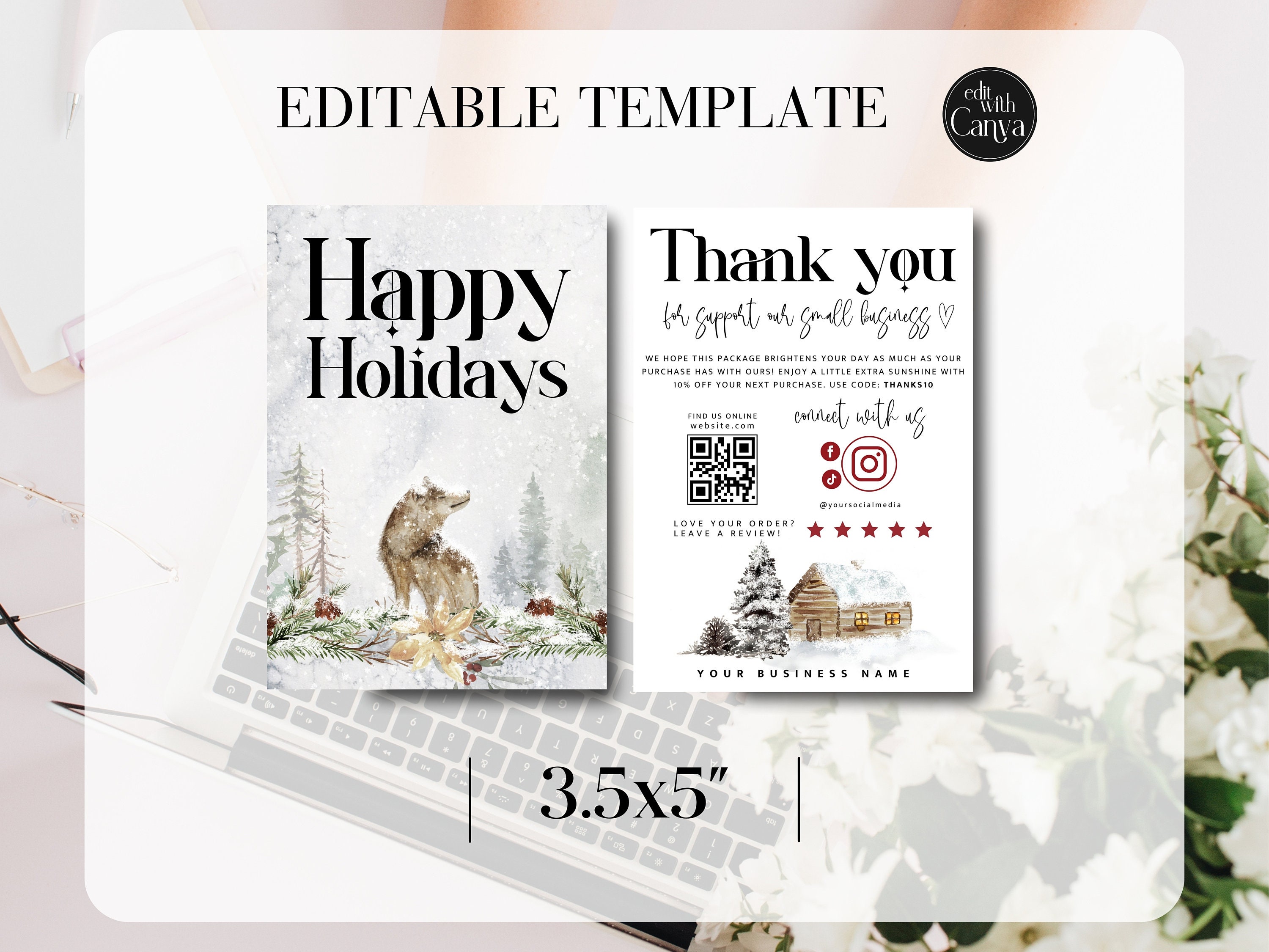 Editable Christmas Thank You Card Customizable Thanks Note - Etsy