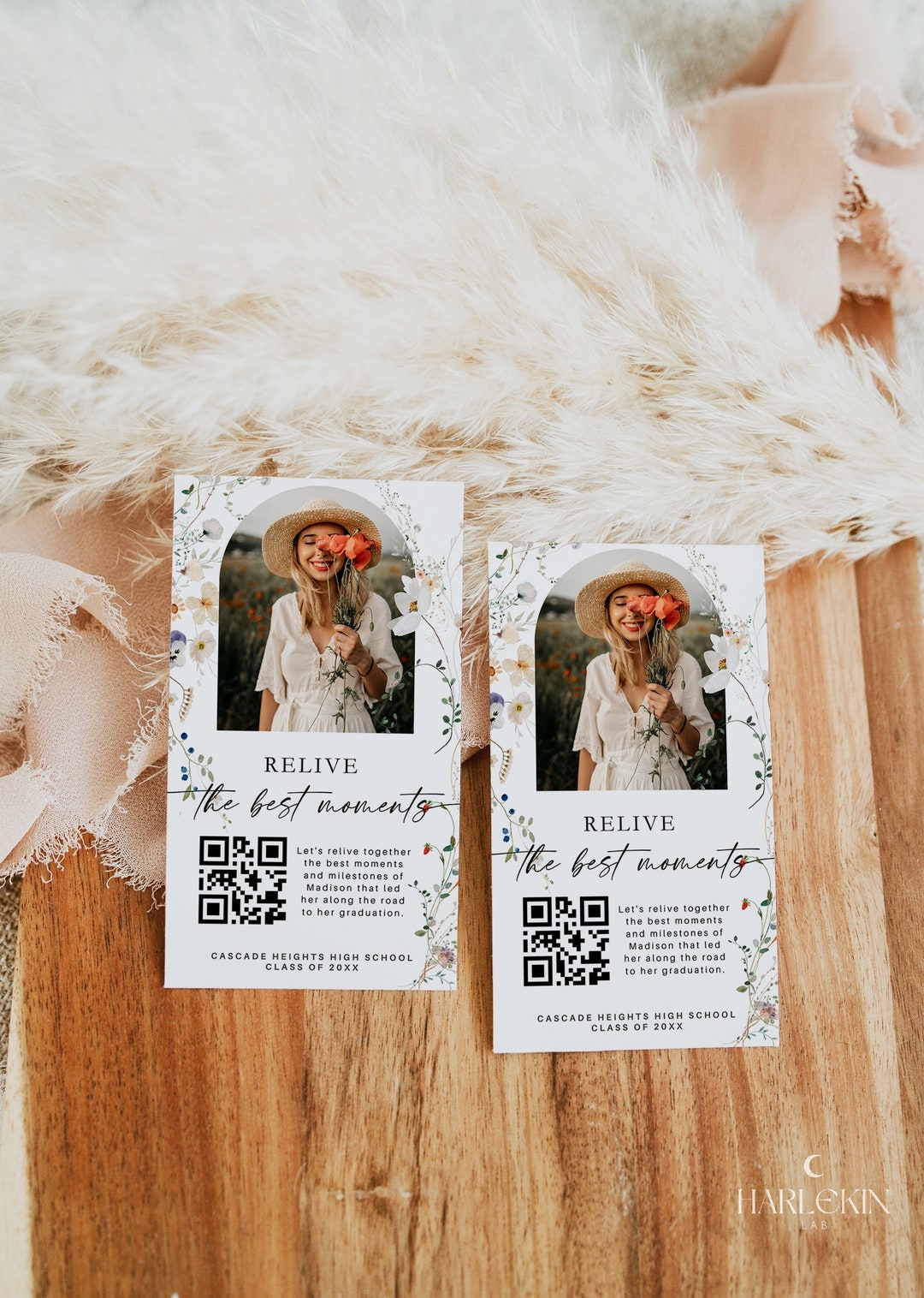 Editable College Video Montage Card Template, DIY Photo Grad Party QR ...