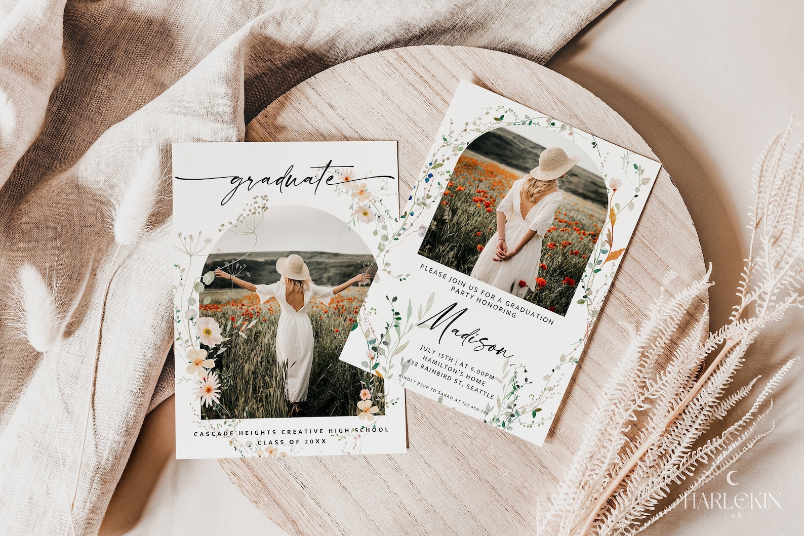 Editable Boho Graduation Announcement Card, DIY Senior Announcement ...