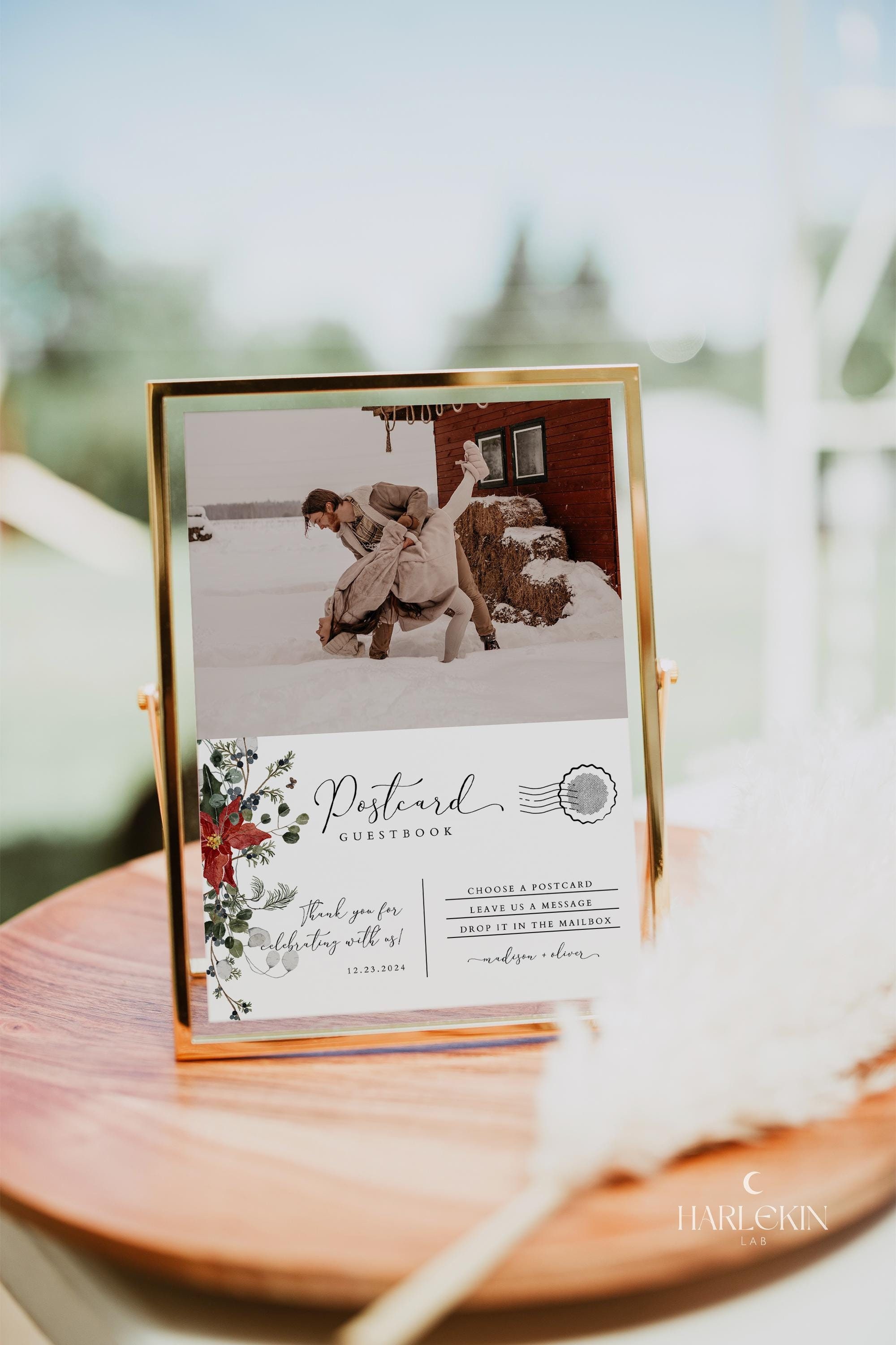 Christmas Winter Postcard Guest Book Sign Template, Modern Guest Book ...