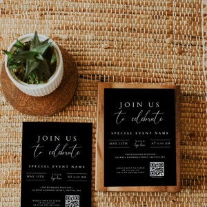 Modern Business Invitation Template, DIY Black QR Code Special Event ...