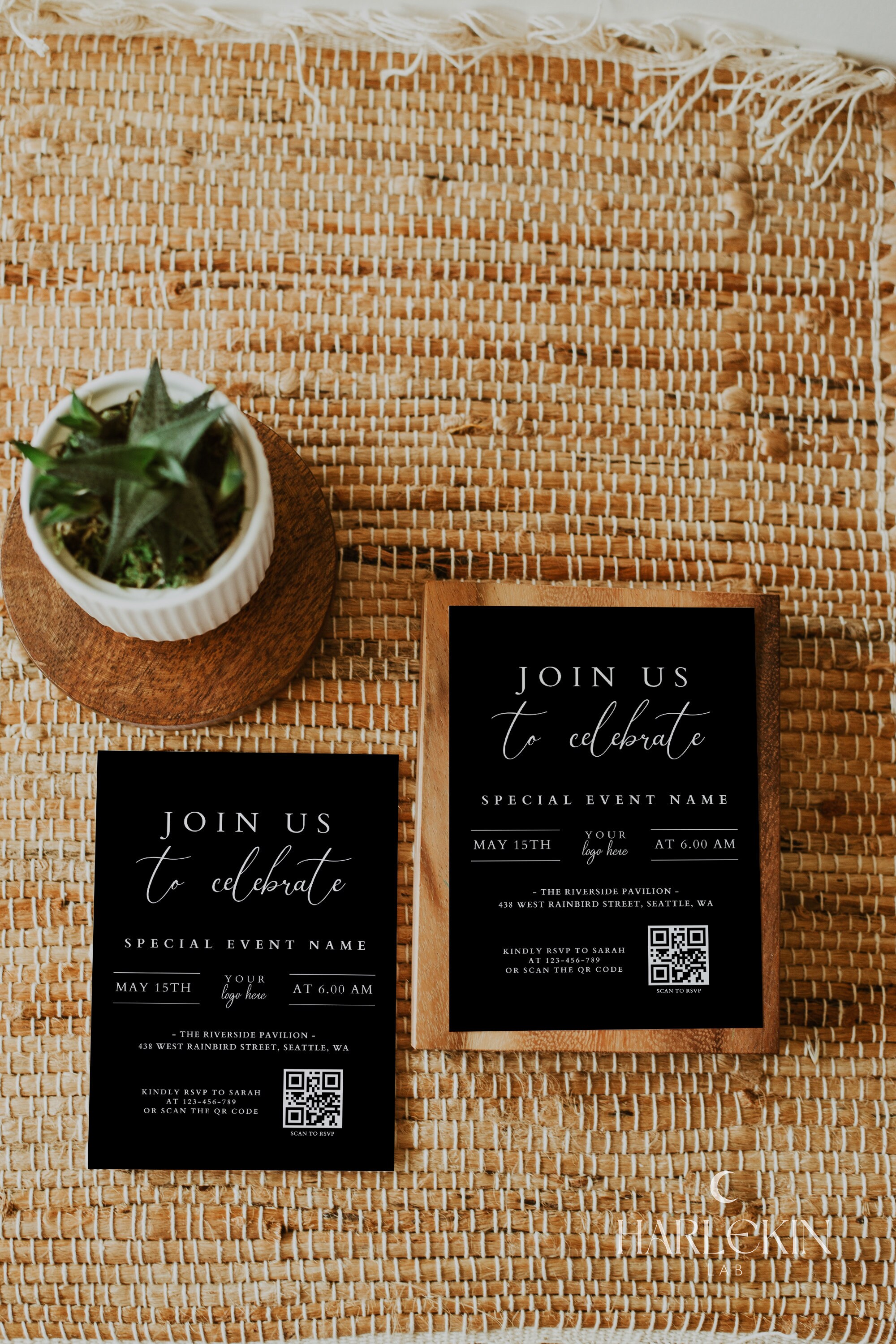 Modern Business Invitation Template, DIY Black QR Code Special Event ...