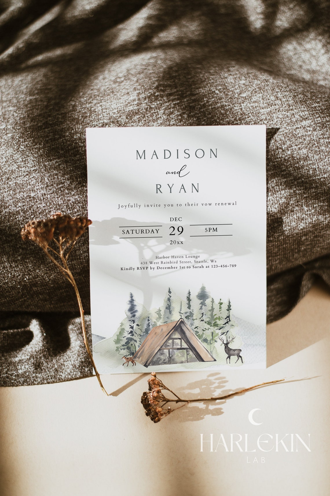 Editable Winter Wedding Forest Invitation Template, Modern Watercolor ...