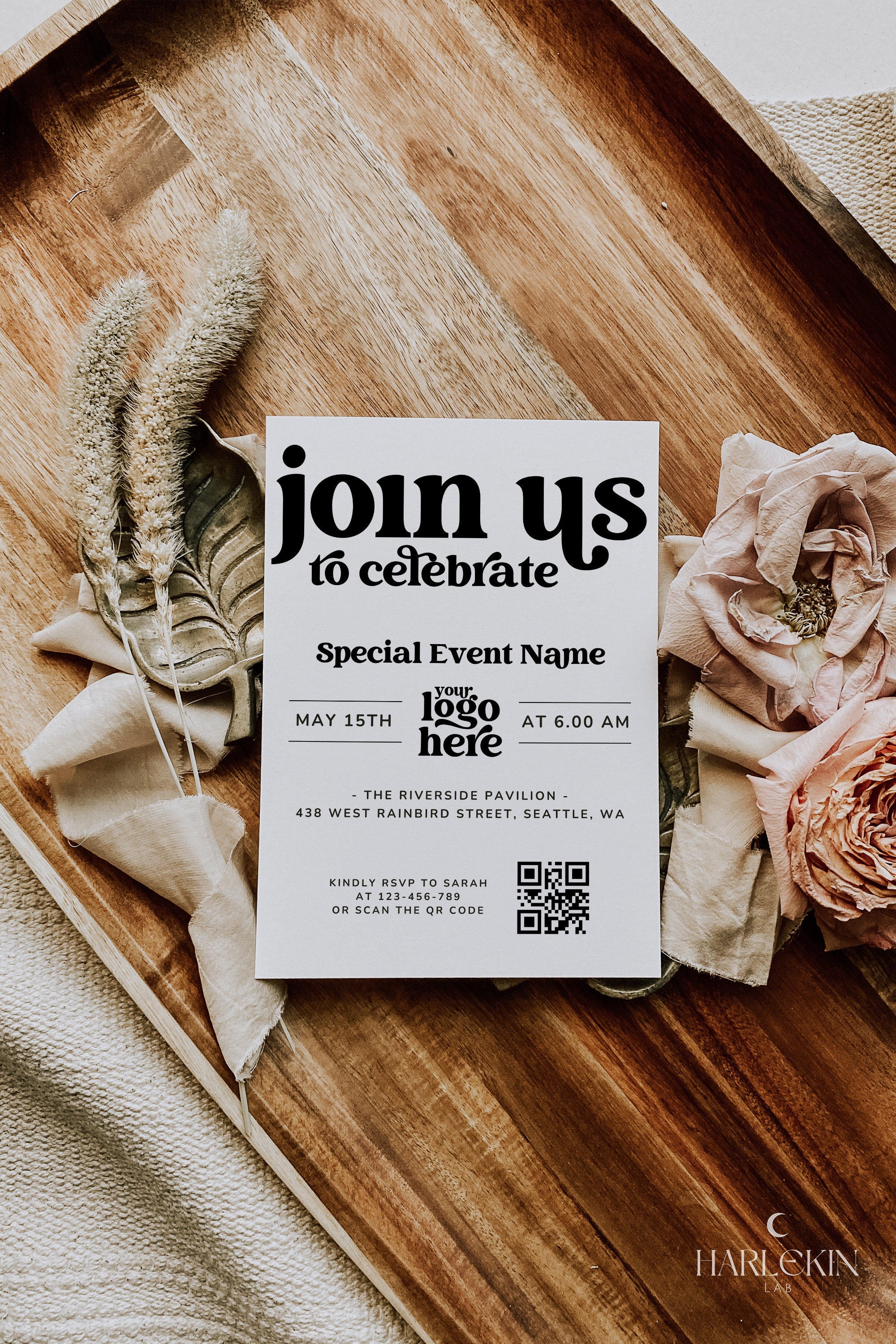 DIY Modern Business Invitation Template, Trendy QR Code Special Event ...