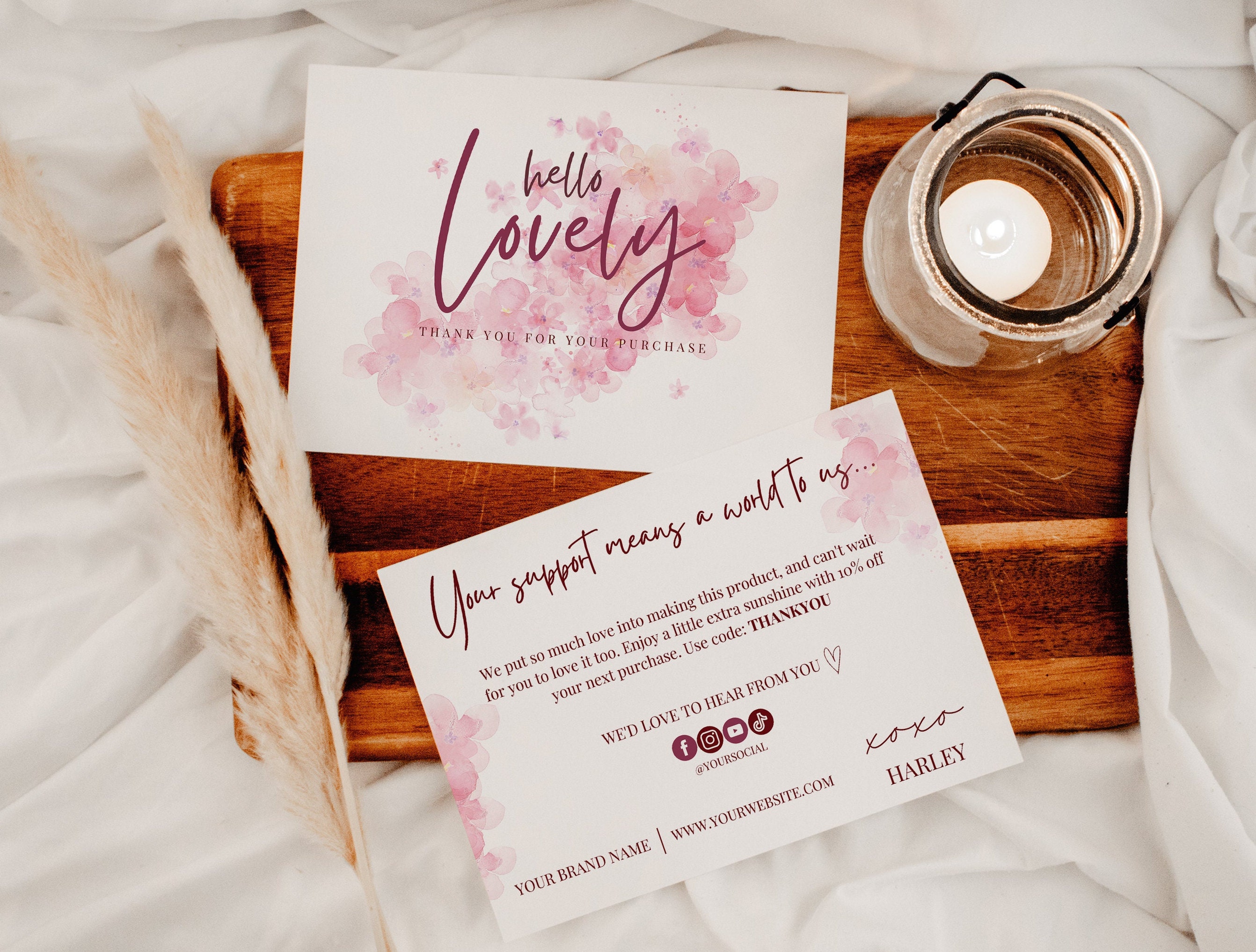 Editable Modern Thank You Card, Custom Thank You Notes, Spring Package ...