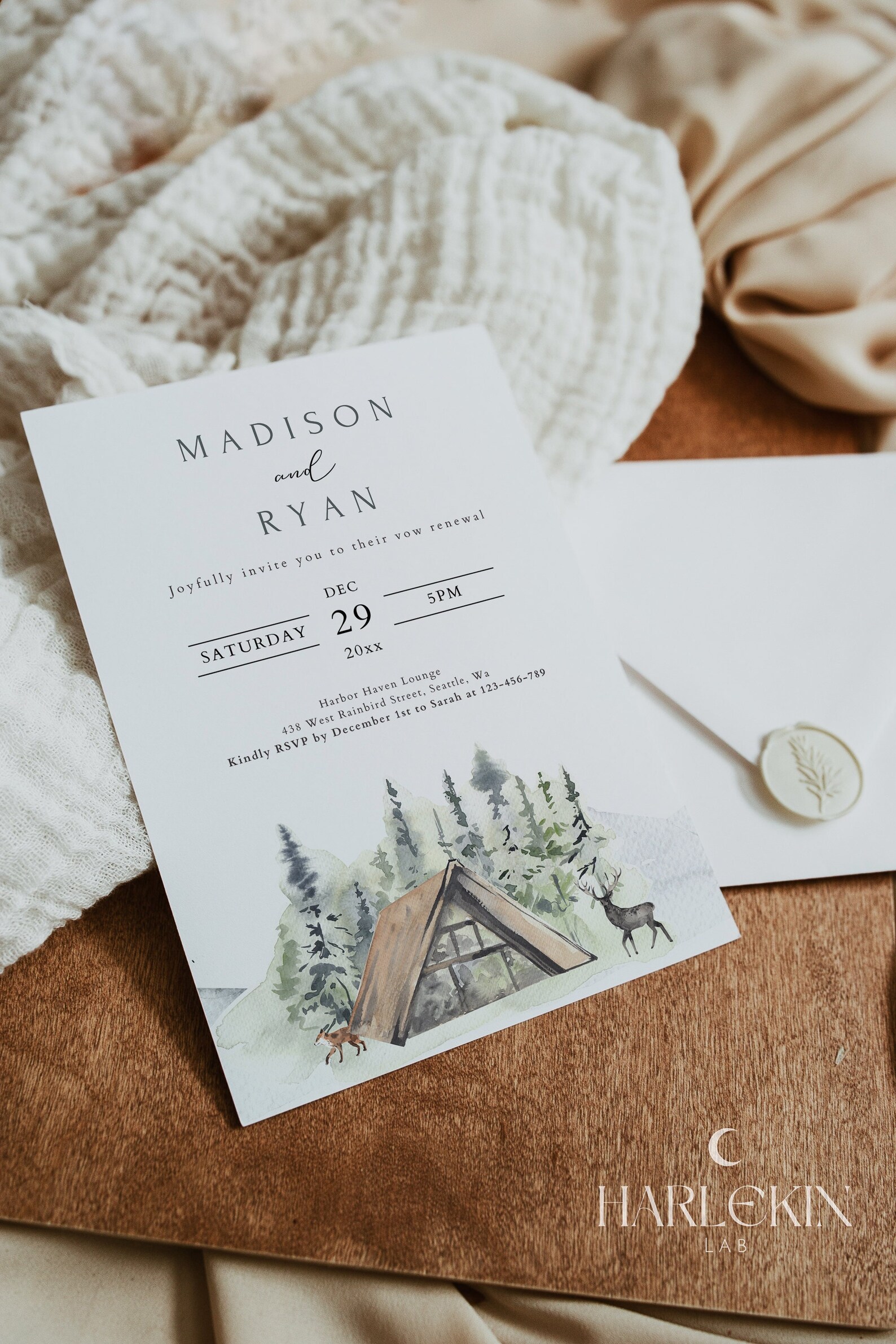 Editable Winter Wedding Forest Invitation Template, Modern Watercolor ...