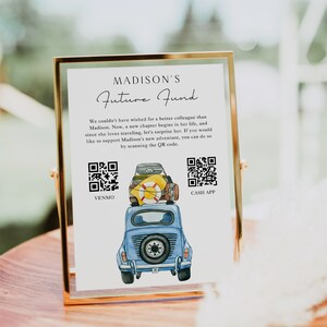 Editable Trendy Travel Fund Sign, DIY Modern Retirement Celebration QR ...