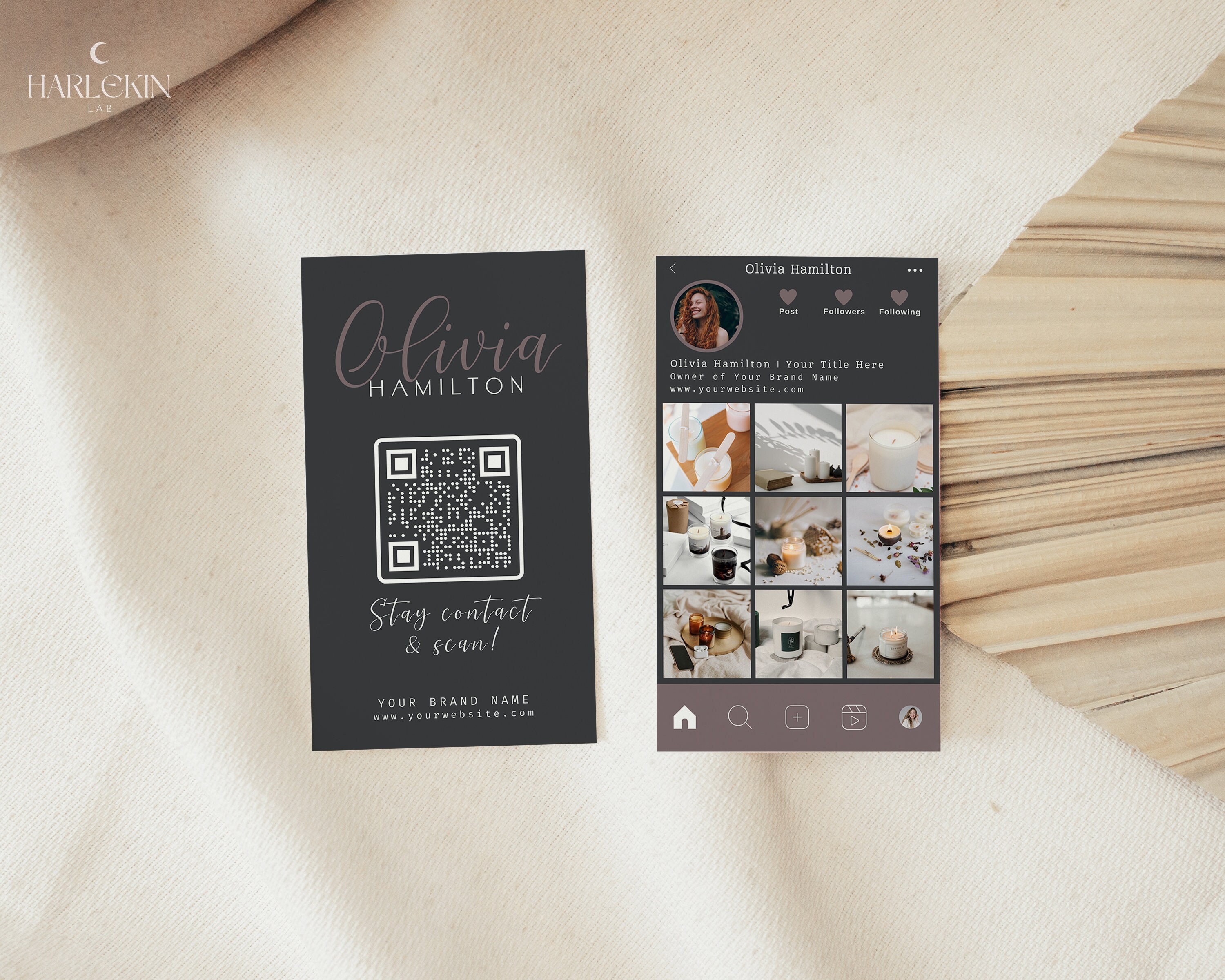 Printable Instagram Business Card With QR Code, Boho Name Card, Instant ...