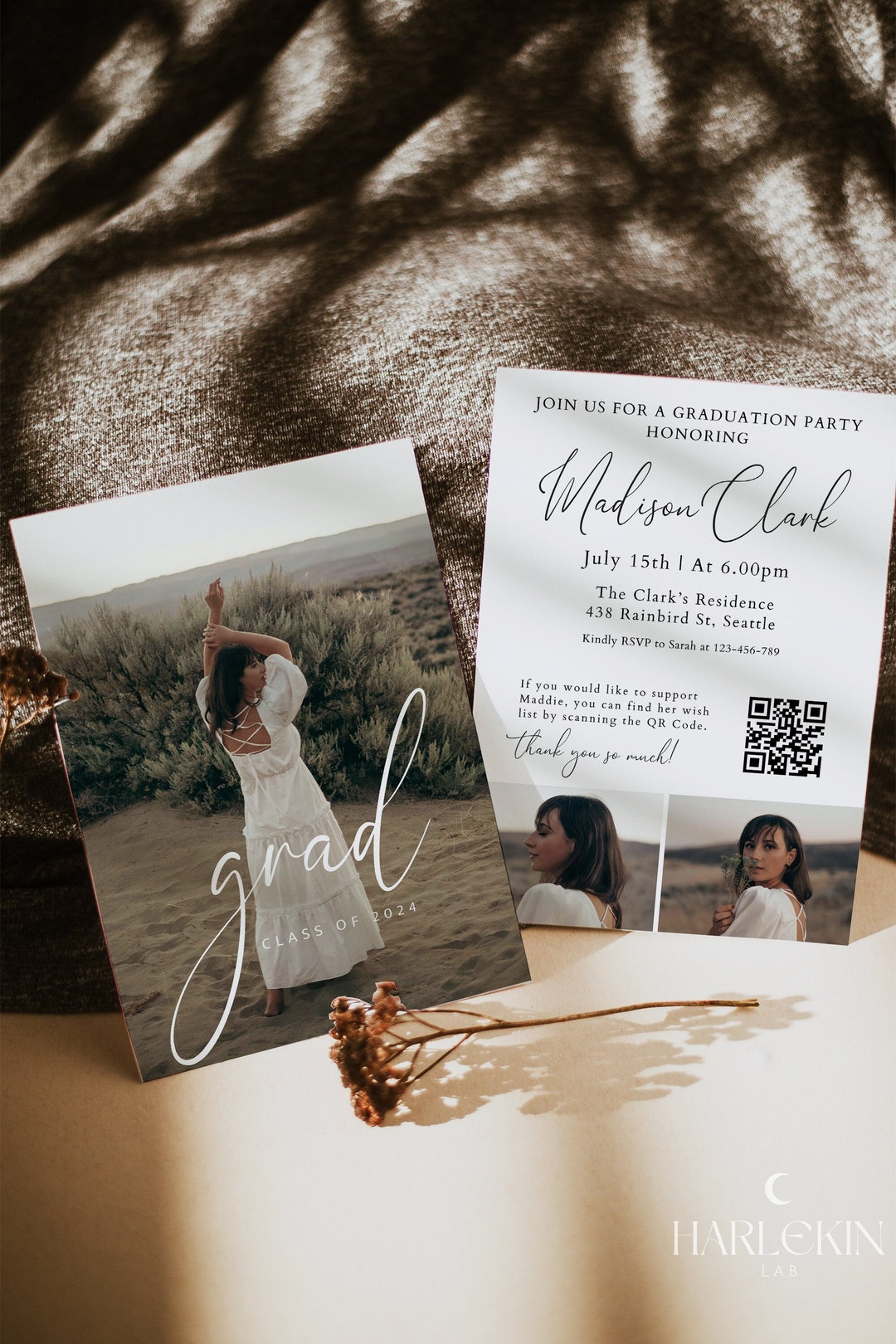 Editable QR Code Graduation Announcement Card, DIY Senior Announcement ...