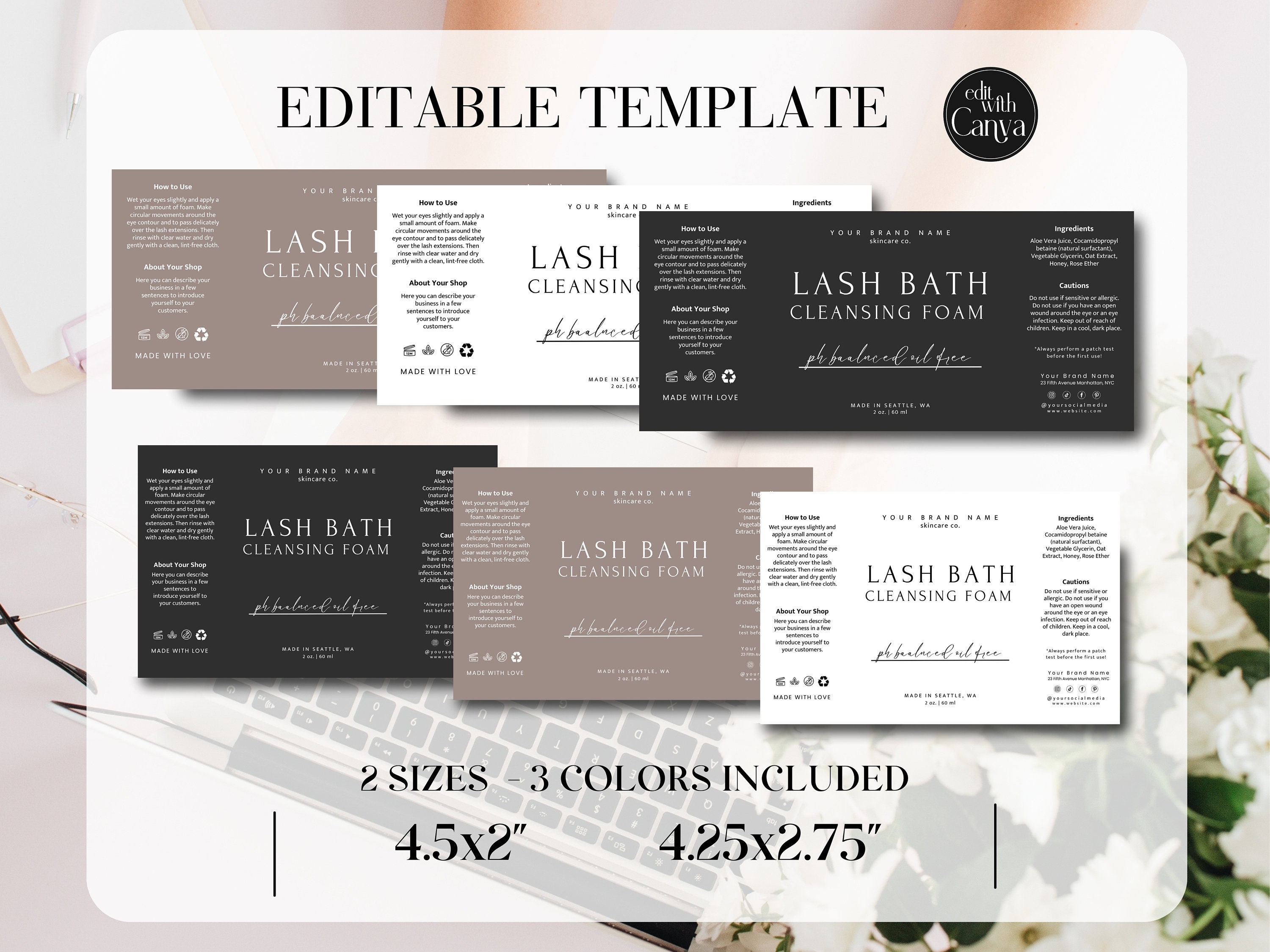 Editable Lash Bath Label Template DIY Wrap Eyelash Cleanser - Etsy