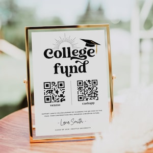 Editable College Fund Sign Template, DIY Grad Party QR Code Sign, Venmo ...