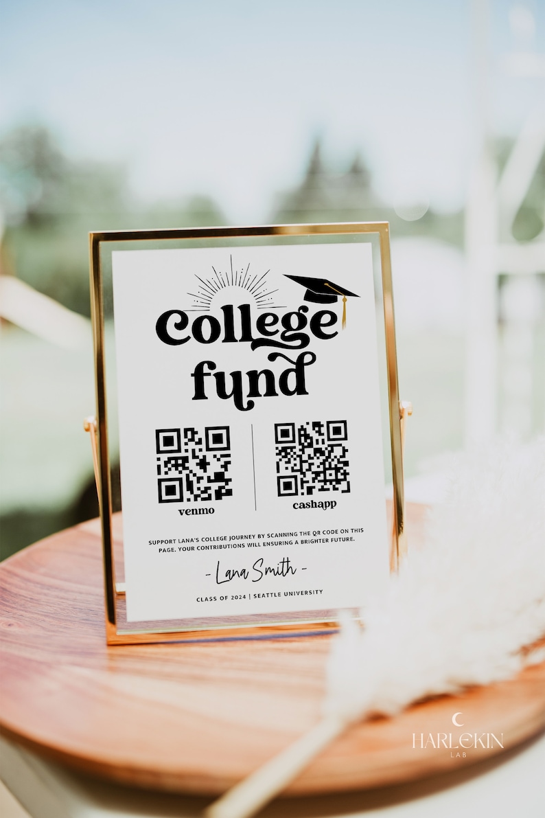 Editable College Fund Sign Template, DIY Grad Party QR Code Sign, Venmo ...