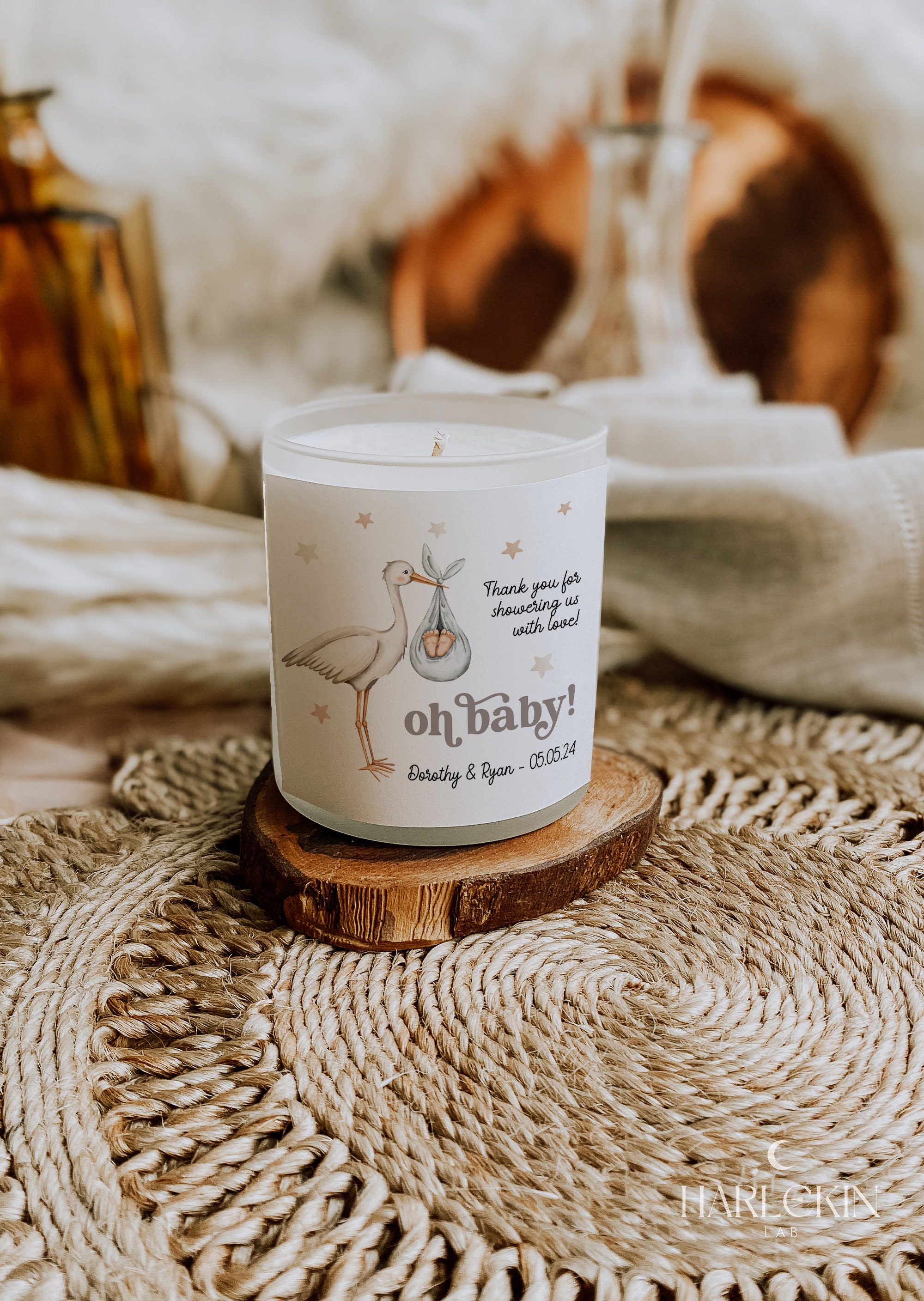 Editable Boho Baby Shower Candle Favor Label, Custom Canva Template ...