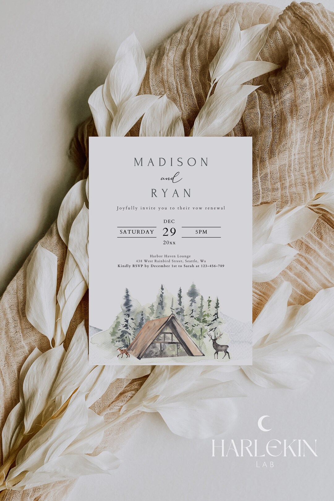 Editable Winter Wedding Forest Invitation Template, Modern Watercolor ...
