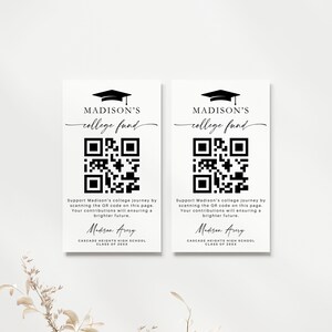 Editable Modern College Fund Card Template, DIY Grad Party QR Code ...