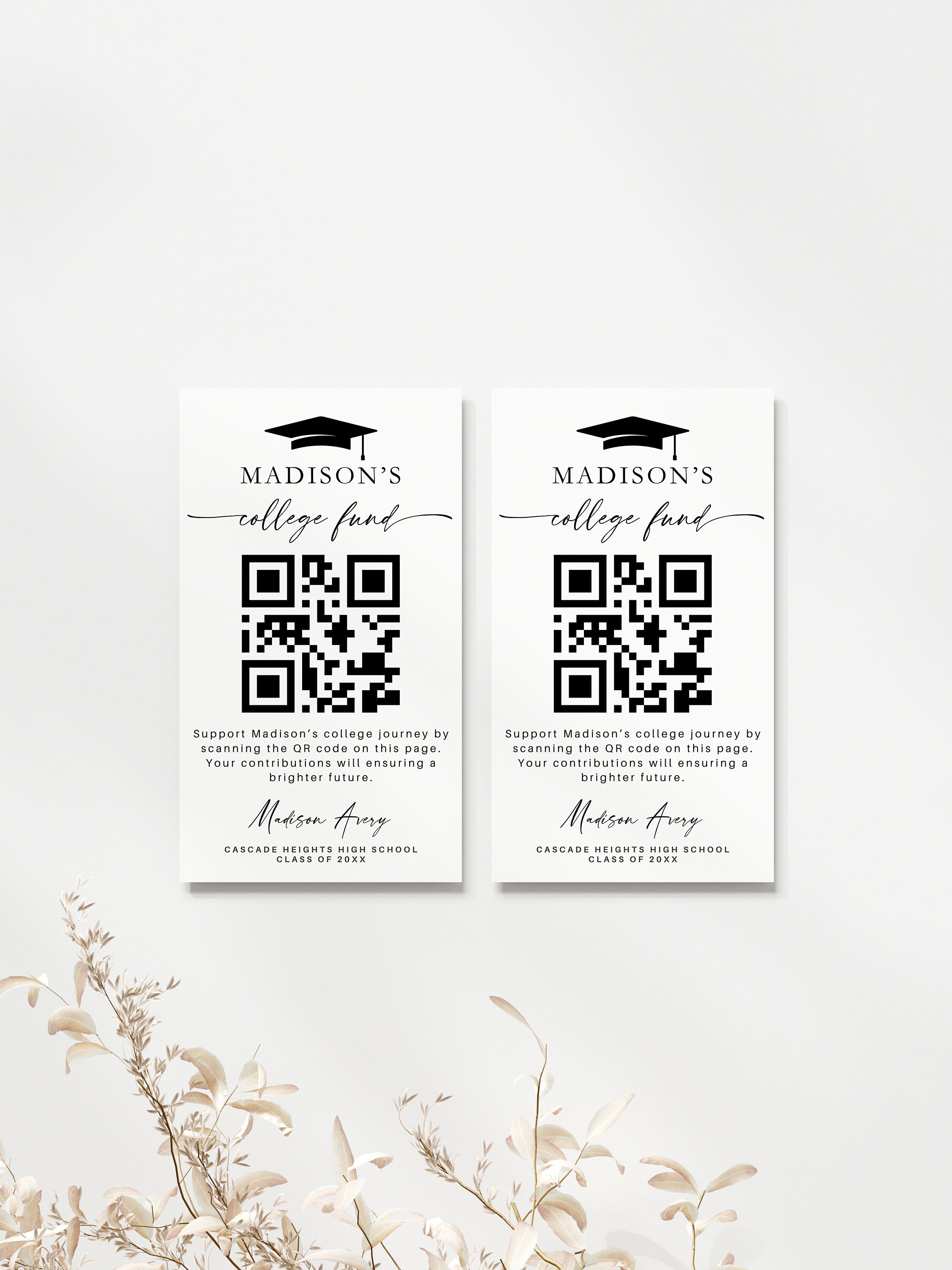 Editable Modern College Fund Card Template, DIY Grad Party QR Code ...