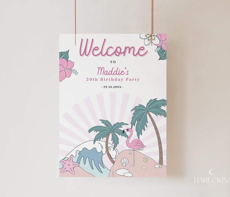 Editable Any Age Beach Birthday Party Decor Welcome Sign, DIY Printable ...