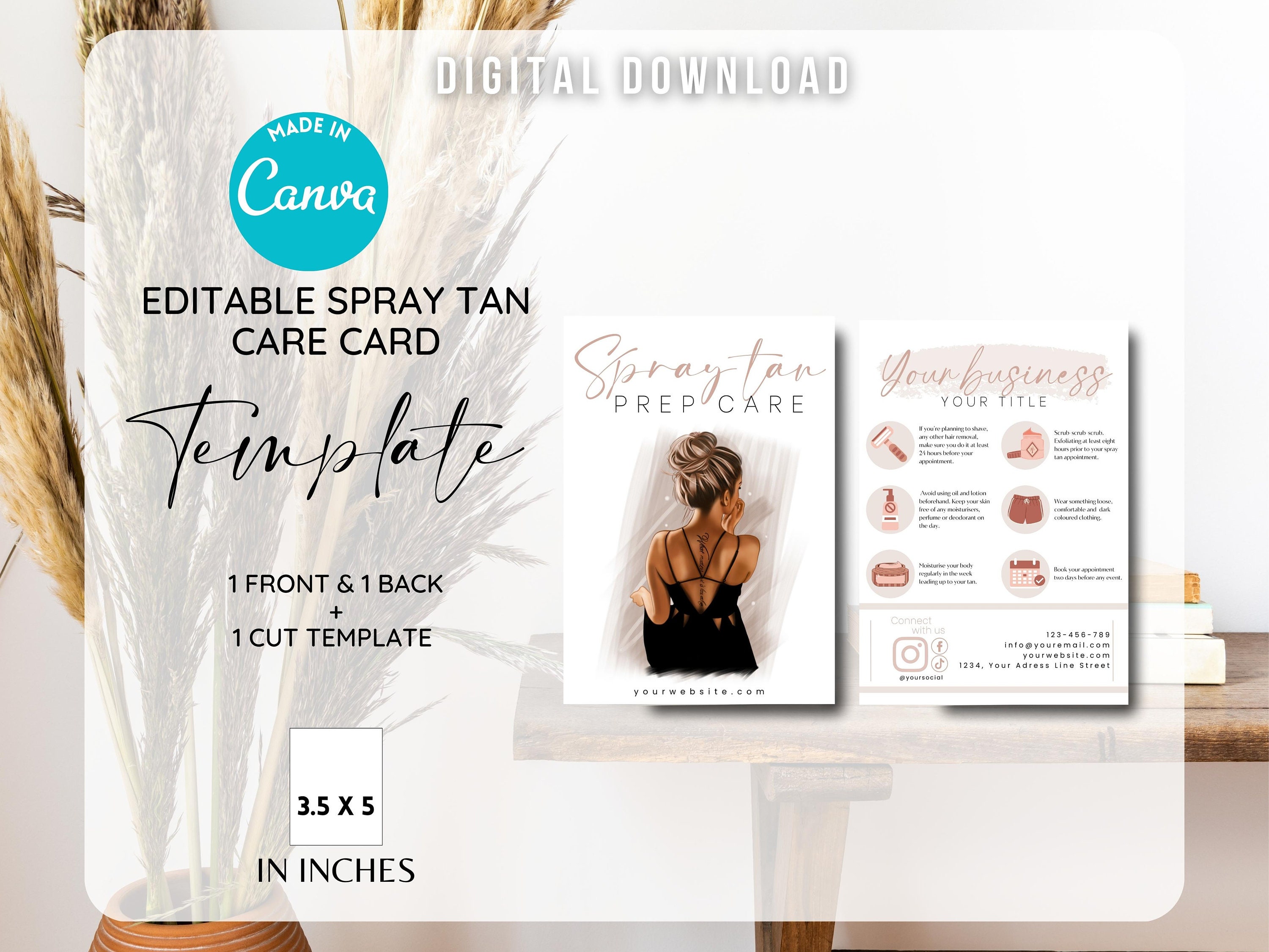 Editable Spray Tan Prep Card Template, DIY Artist Tanning Care Card ...