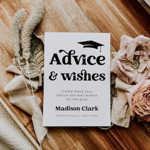 Editable Graduation Advice and Wishes Sign, Graduation Party Card ...
