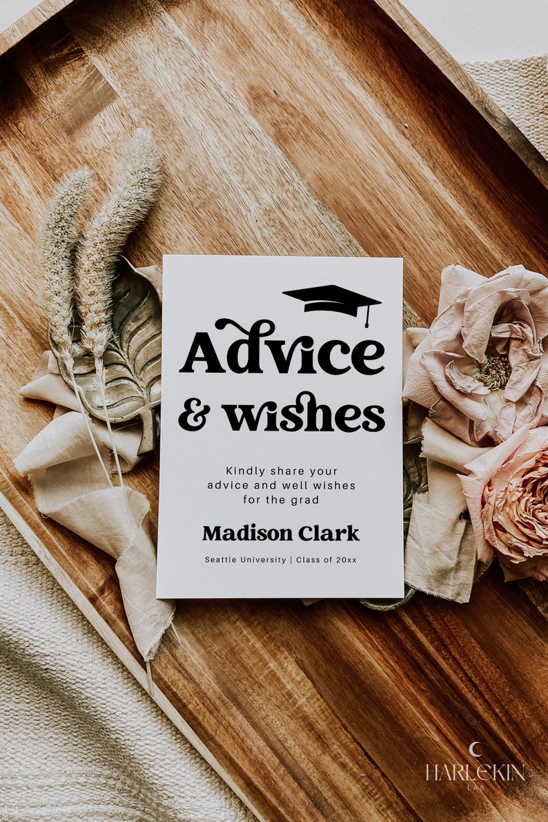 Editable Graduation Advice and Wishes Sign, Graduation Party Card ...