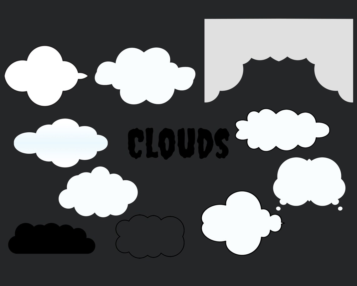 Clouds Bundle, Cloud Clipart, Cloud Outline, Fluffy Cloud, Clouds Png ...