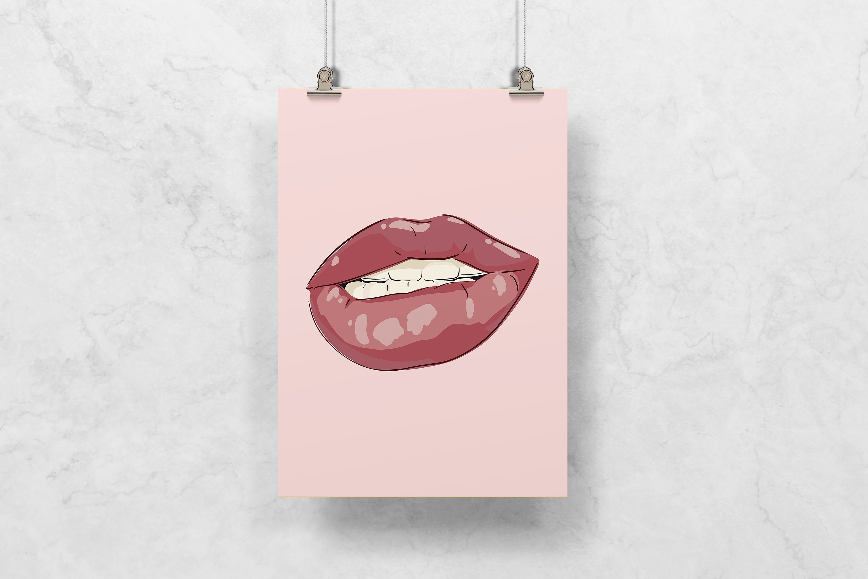 Pink Lips Printable Poster, SINGLE PRINT, Pink Background, Digital Art ...