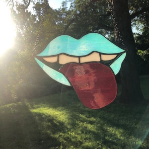 Tongue’s Out Smile Stained Glass Piece - Etsy