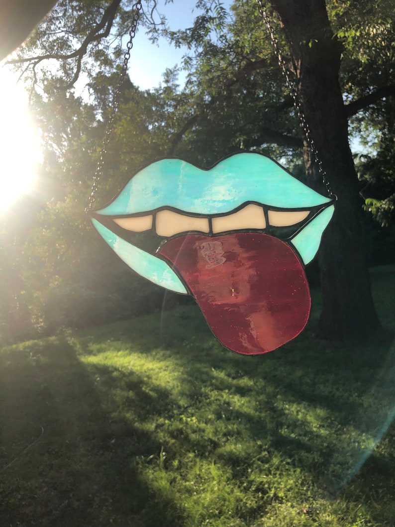 Tongue’s Out Smile Stained Glass Piece - Etsy