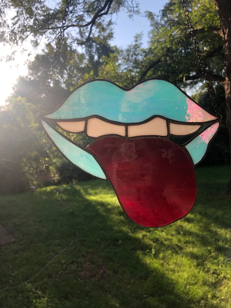 Tongue’s Out Smile Stained Glass Piece - Etsy