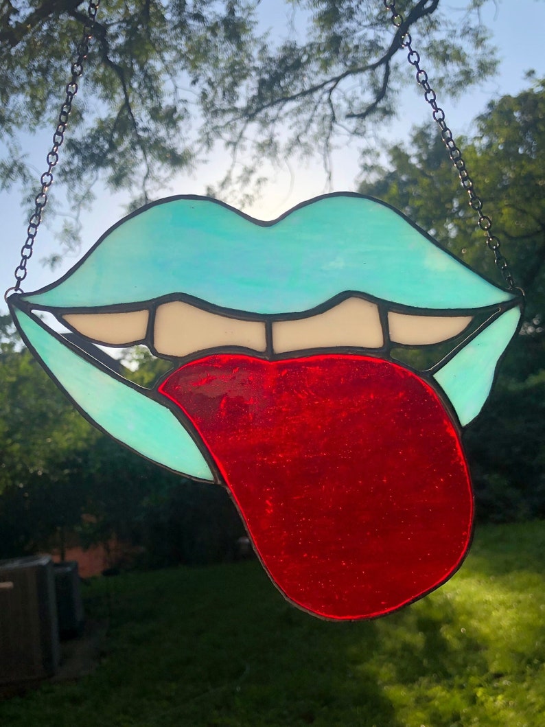 Tongue’s Out Smile Stained Glass Piece - Etsy