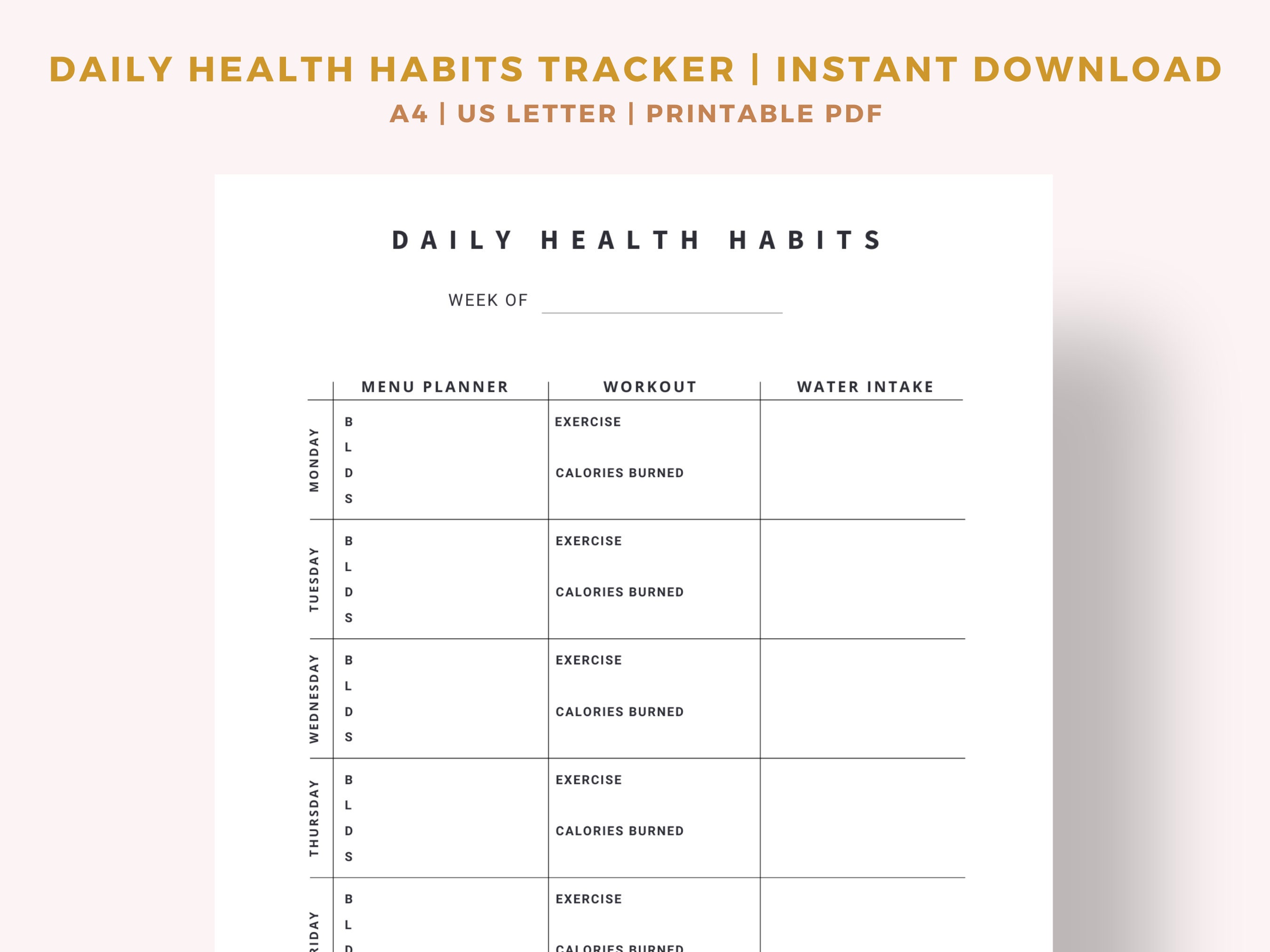 Printable Daily Healthy Habits Printable Health and Fitness Planner ...