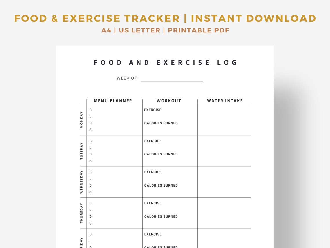 Printable Fitness Planner Tracker Calorie Tracker Exercise | Etsy