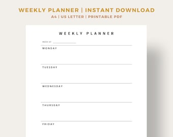 Weekly Planner Printable, Weekly to Do List, Minimalist Weekly Schedule ...