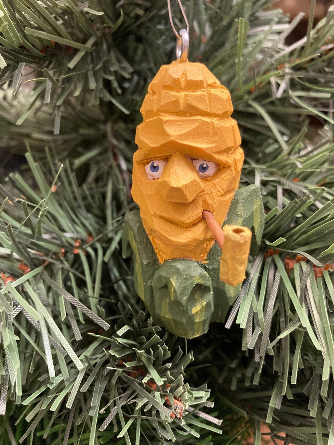 Corn Cob Smoking Pipe and Smiling Christmas Ornament, Farm Holiday Decor, Christmas Tree ...