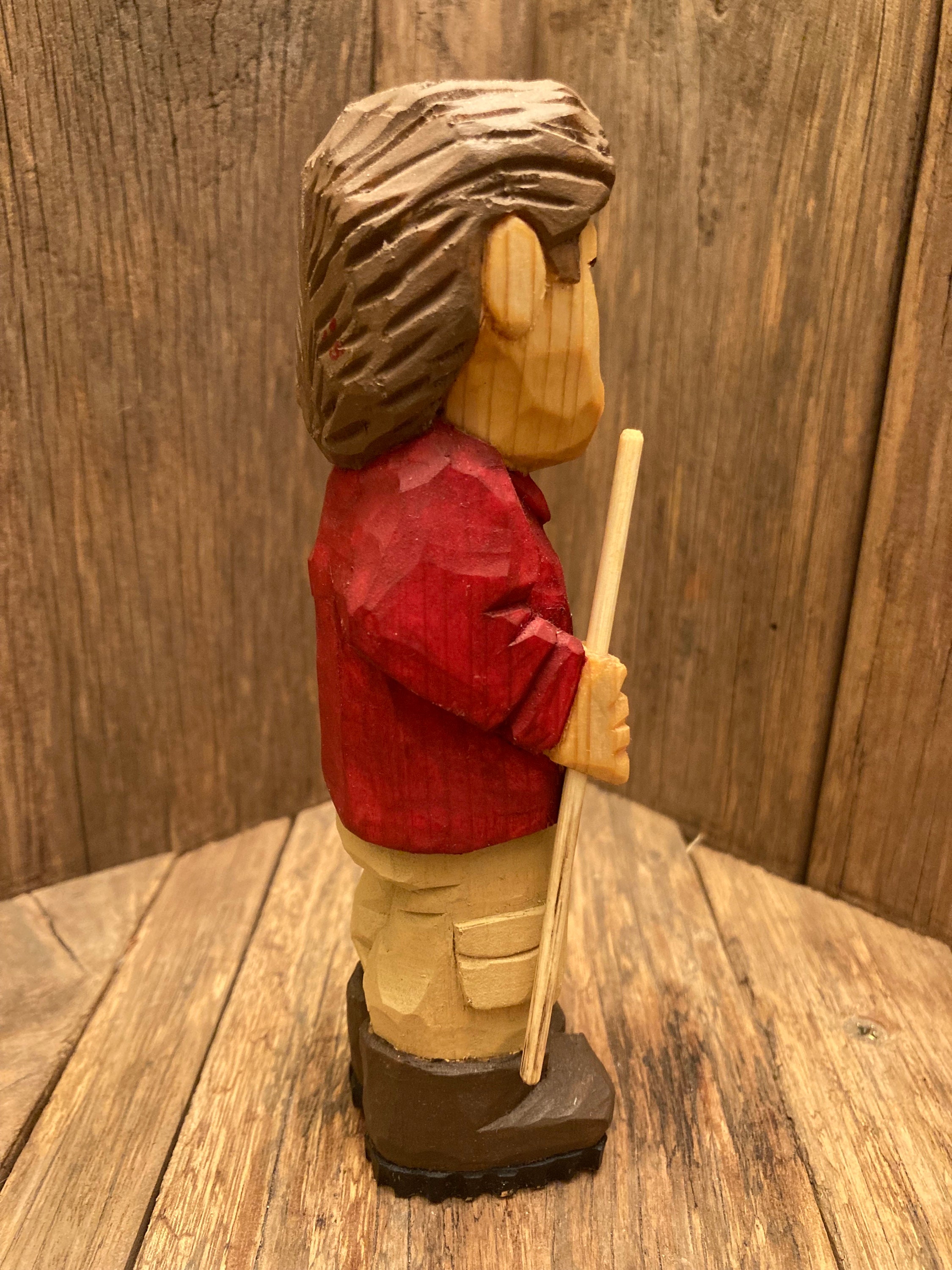 Hiker With Walking Stick Wearing Cargo Pants and Maroon Shirt, Man Cave ...